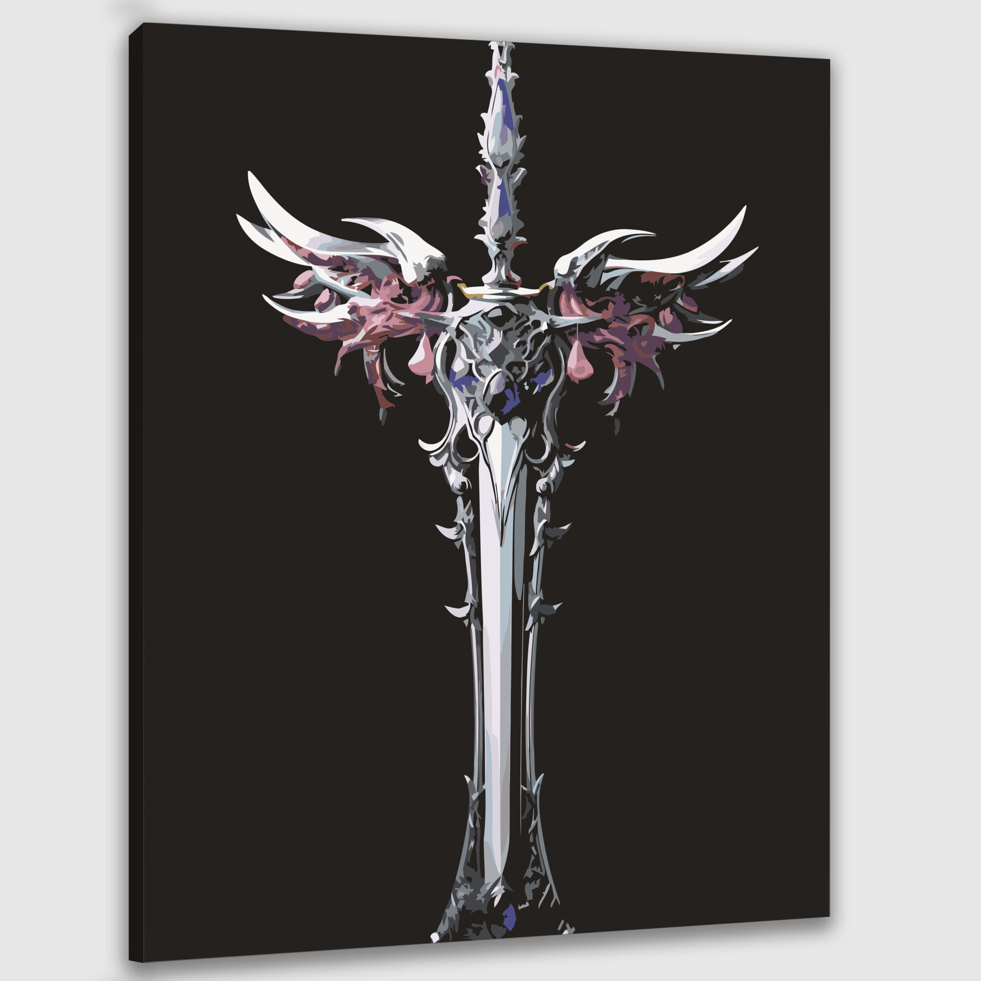 Картина по номерам 40x50 см, Меч Искупления, серебро, драгоценные камни, рукоять, клинок, пьедестал, бархат, свет