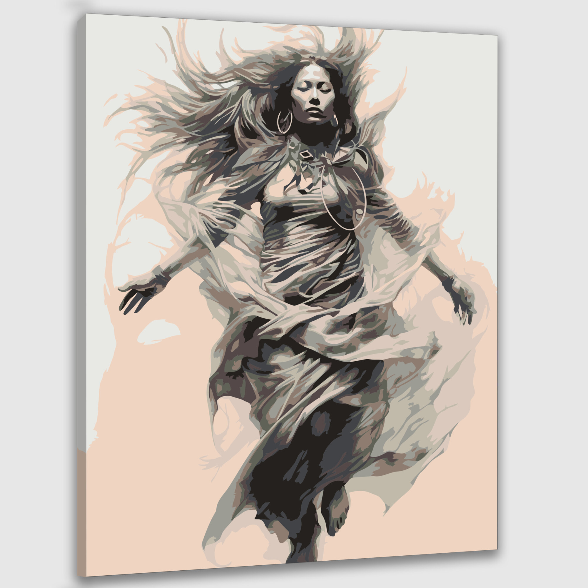 Картина по номерам 40x50 см, графитовый рисунок, танцующий шаман, изгибающиеся тела, гармония, музыка