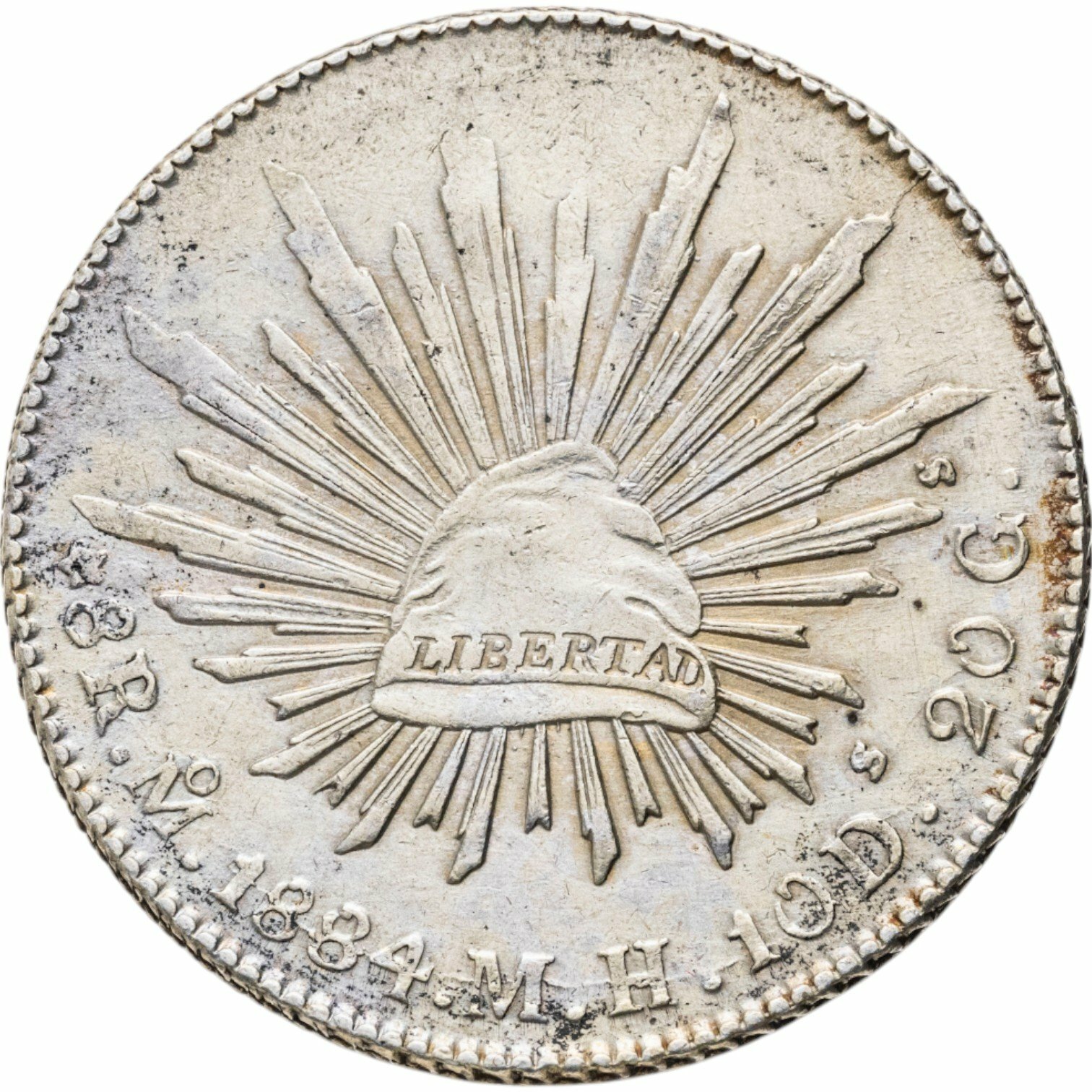 Мексика 8 реалов 1884, Серебро 900, в сохранности XF