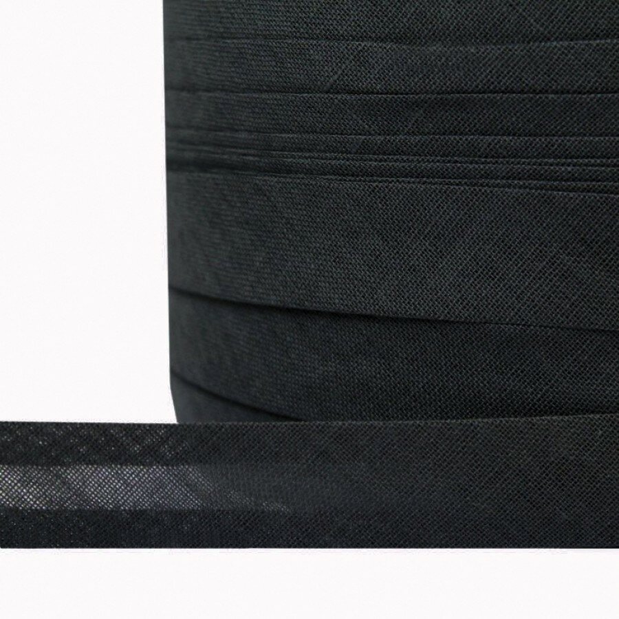 Косая бейка хлопок 15мм F322 черный 132 м