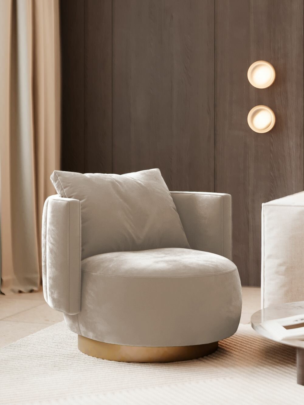 Кресло дизайнерское интерьерное PRIMO, крутящееся, велюр DREAM BEIGE