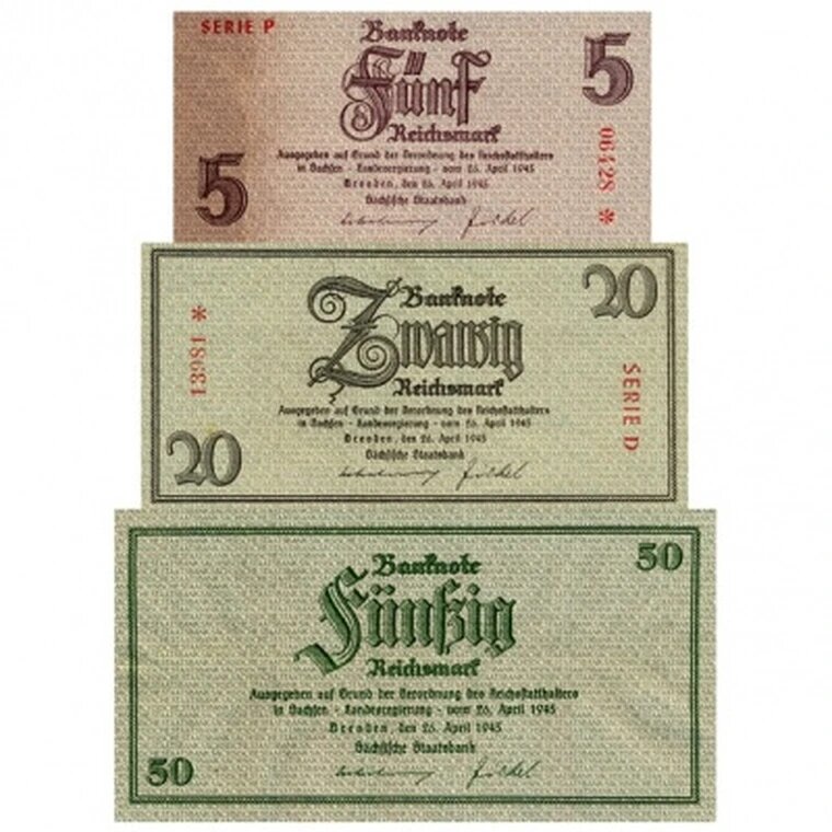 Набор 5-50 рейхсмарок 1945 года Германия, сувенирные копии, банкноты и купюры редкие коллекционные