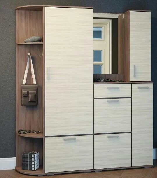 Прихожая комплект "Ника" Ясень шимо тёмный / Ясень шимо светлый Набор, со шкафом, с зеркалом, в коридор / ширина 176 см