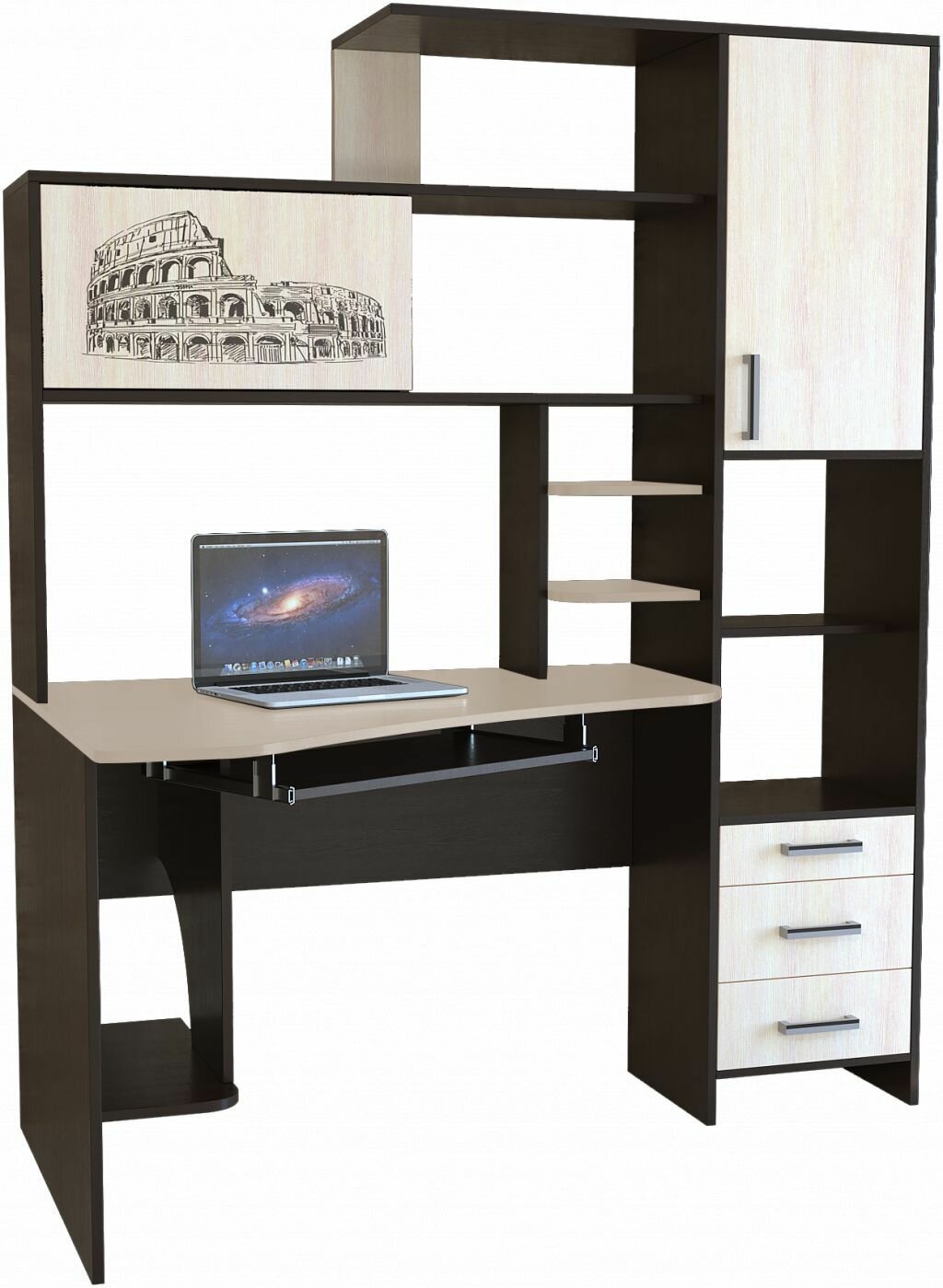 Компьютерный стол КЛ №6.0 левый Венге / Дуб молочный ширина 150 см ЛДСП для спальни для подростков для гостиной для детей с полками с ящиками