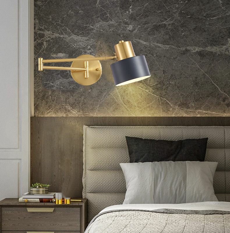 Современные светодиодные настенные светильники с регулируемым поворотом на длинной ручке для домашнего декора прикроватной тумбочки в спальне, золотое бра