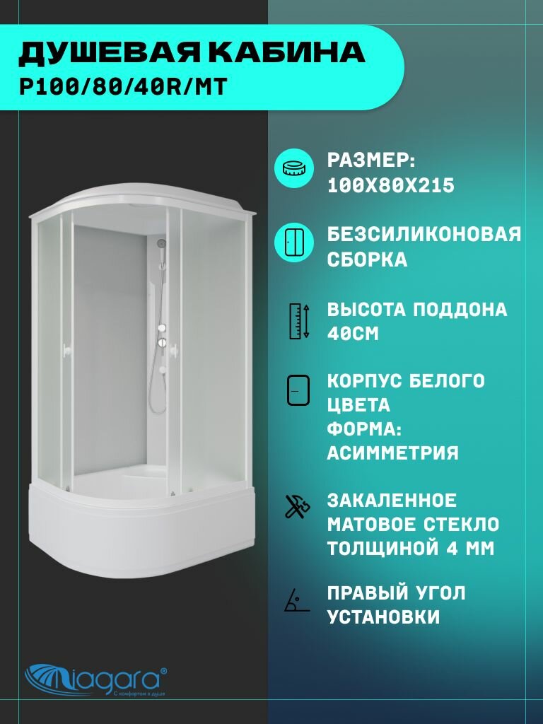 Душевая кабина Niagara Promo P100/80/40R/MT (100х80х215) 4 места