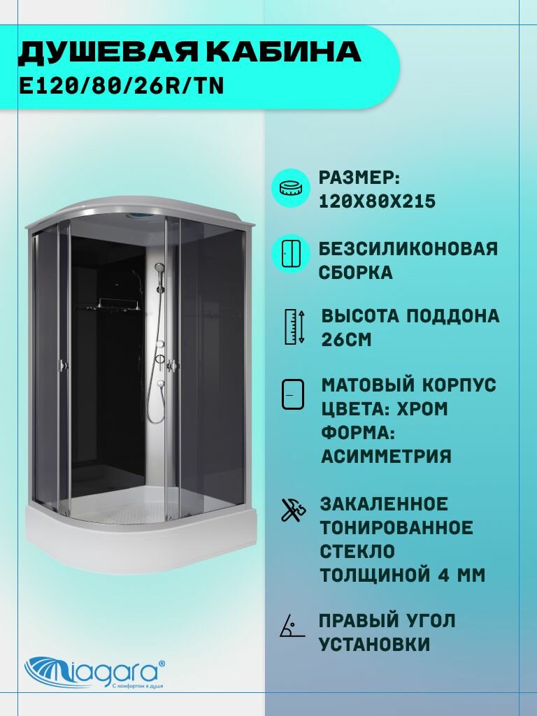 Душевая кабина Niagara Eco E120/80/26R/TN (120х80х215) средний поддон(26см), стекло тонированное,4 места