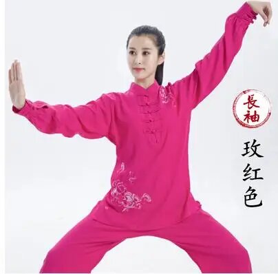 Женский вышитый костюм ушу из льна Розовый, XS (средства безопасности и спасения), Золотой