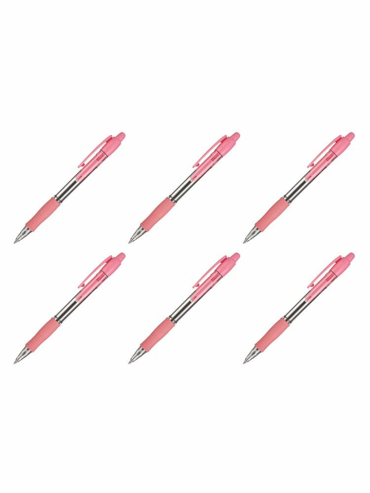 Pilot Автоматическая шариковая ручка Super grip розовый корпус, синяя, 0,22 мм, 6 шт
