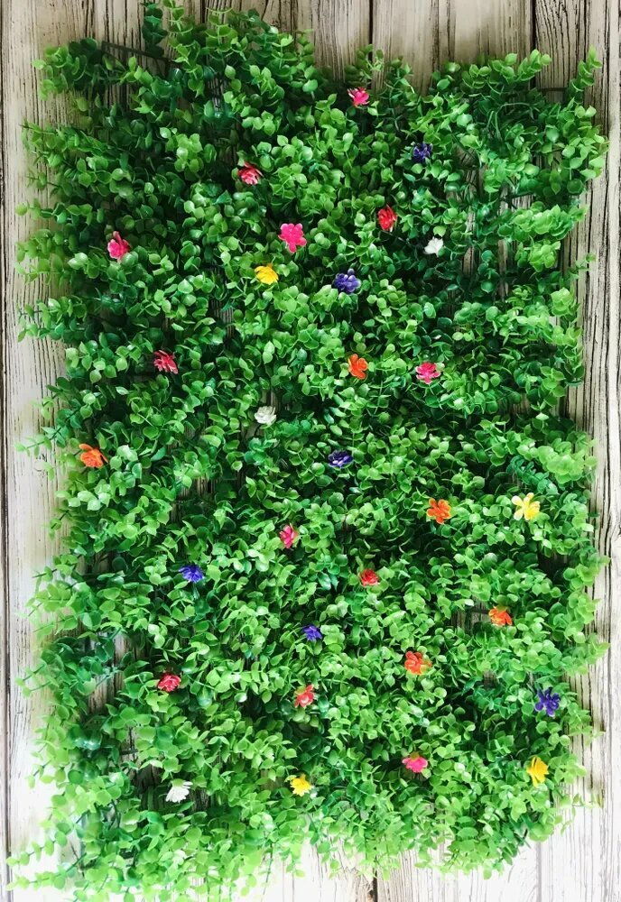 Коврик искусственный, модуль 40х60см, травка с цветами для ландшафтного дизайна на стену, пол для оформления помещений