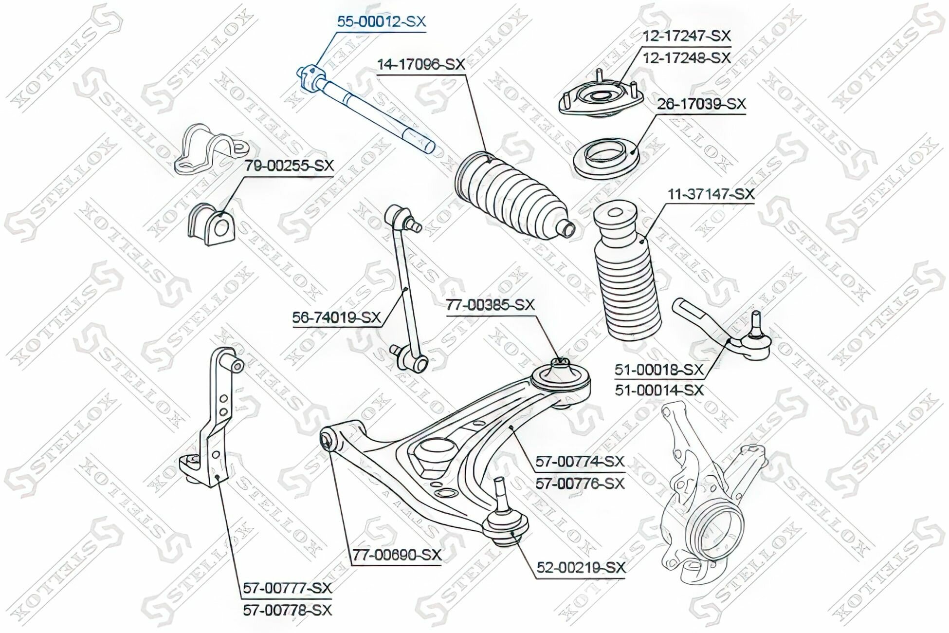 Тяга рулевая для Ниссан AD Ван, Блюберд 2, Ноут, Ван, Тиида 55-00012-SX STELLOX