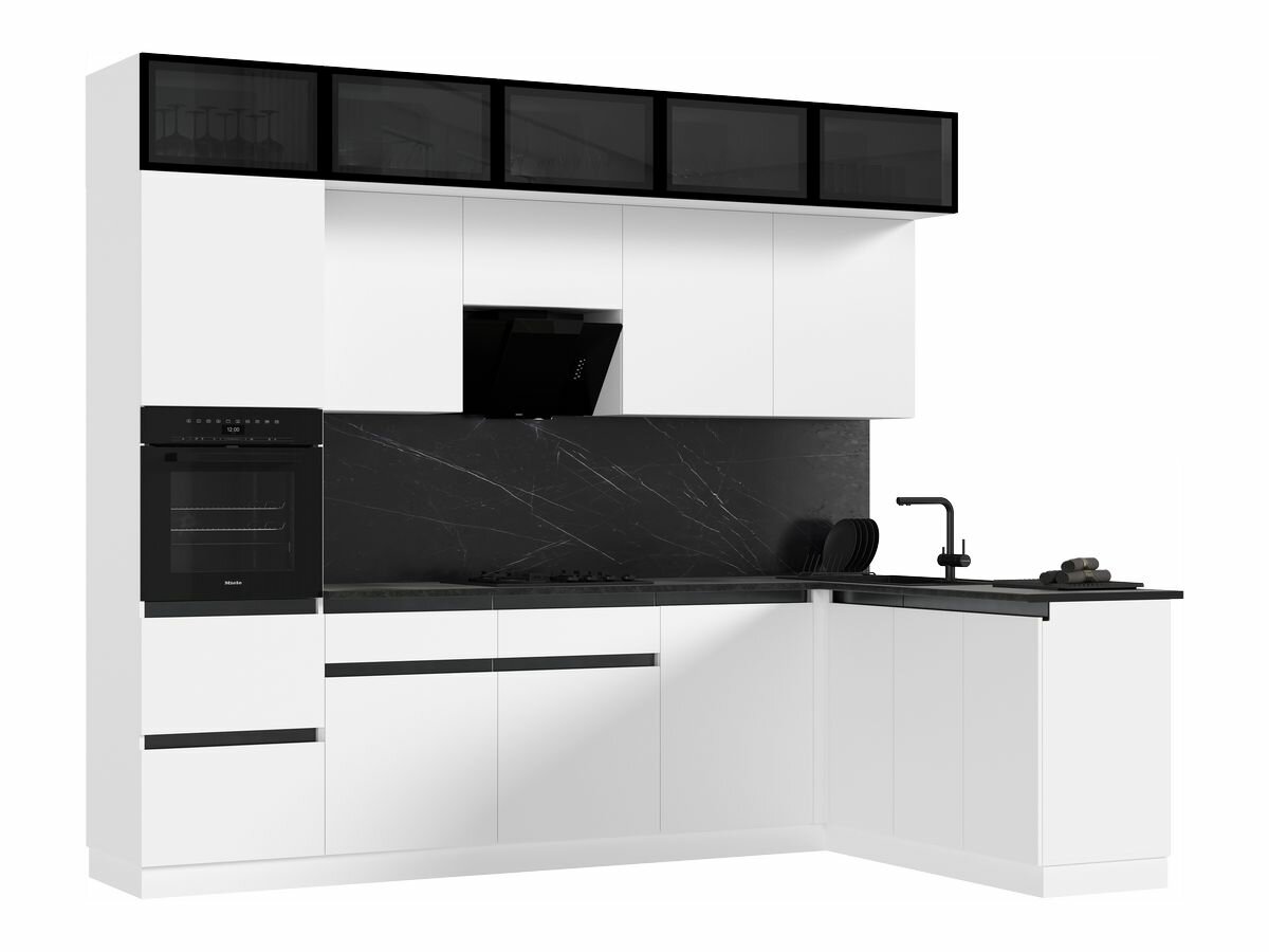 Кухня Техно-6 3,0х1,8м (Белый/Браш Вайт) (Миф)