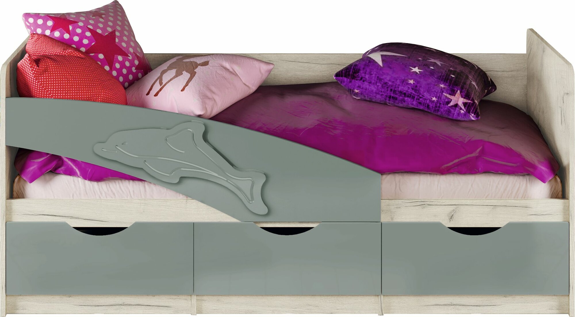 Кровать Дельфин 1,8*0,8м (Шарли Бриз/Дуб Крафт Белый) (Миф)