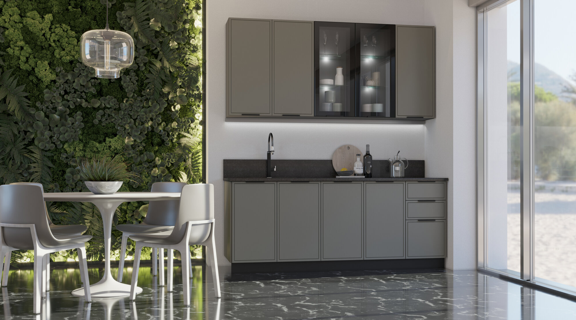 Кухня Николь 2,0/900м (Холст вулканический) (Кастилло темный) (Миф)