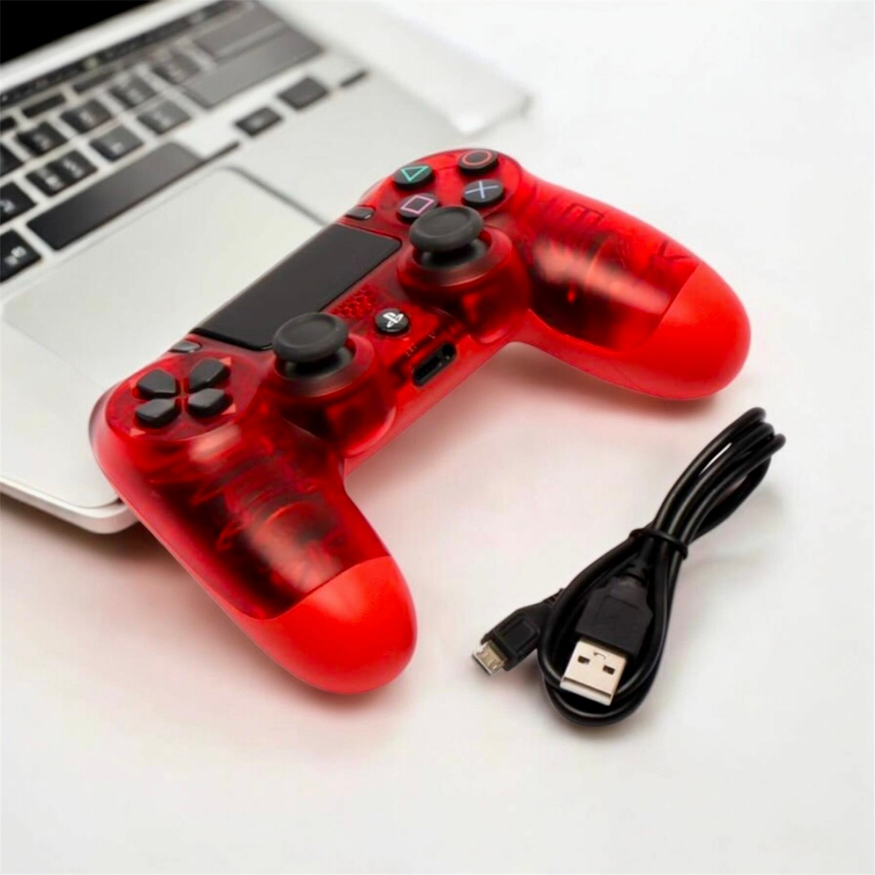 Джойстик игровой DualShock прозрачный красный геймпад для PlayStation 4