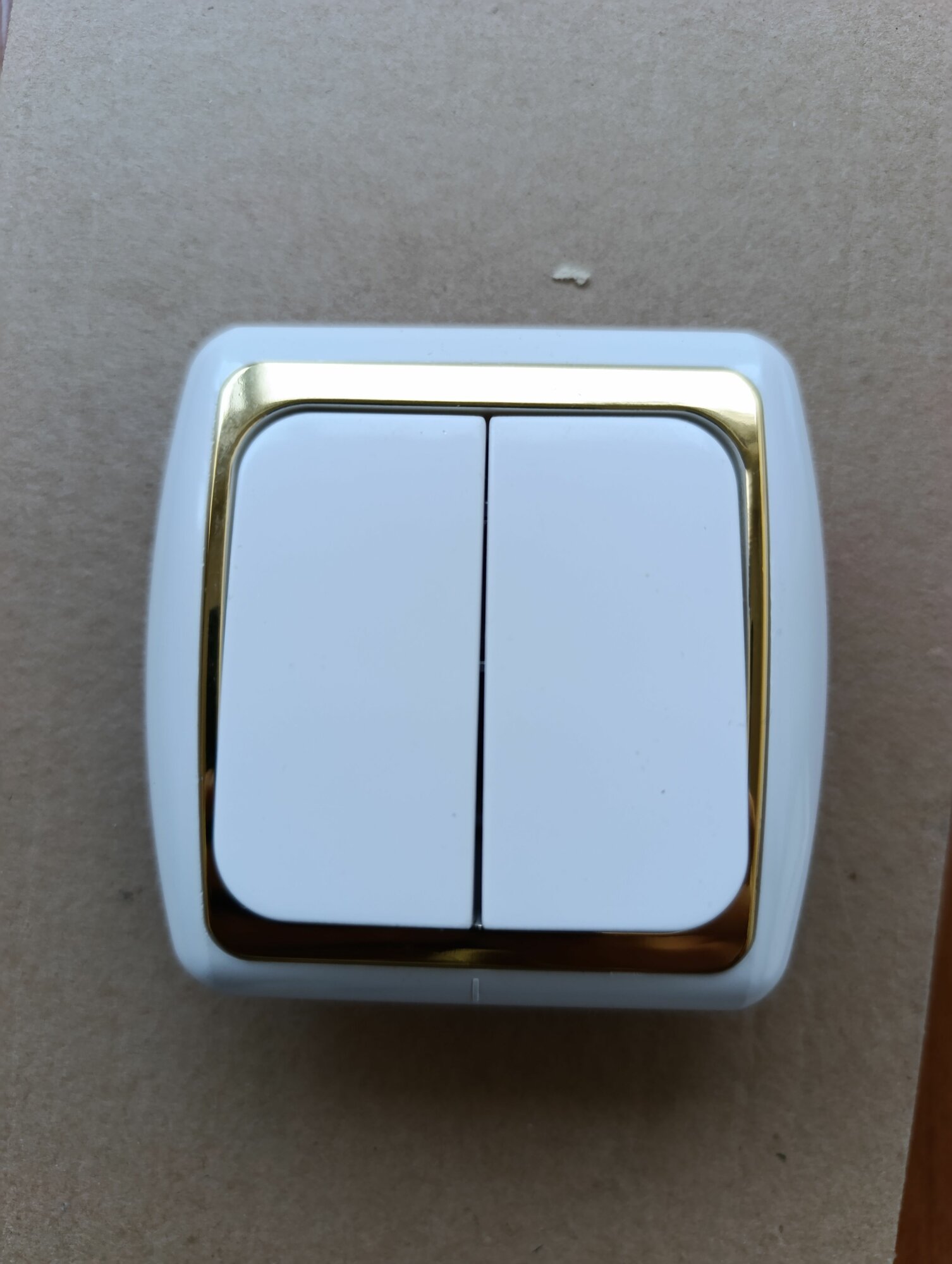 Выключатель двухклавишный белый с золотой окантовкой (2 шт)