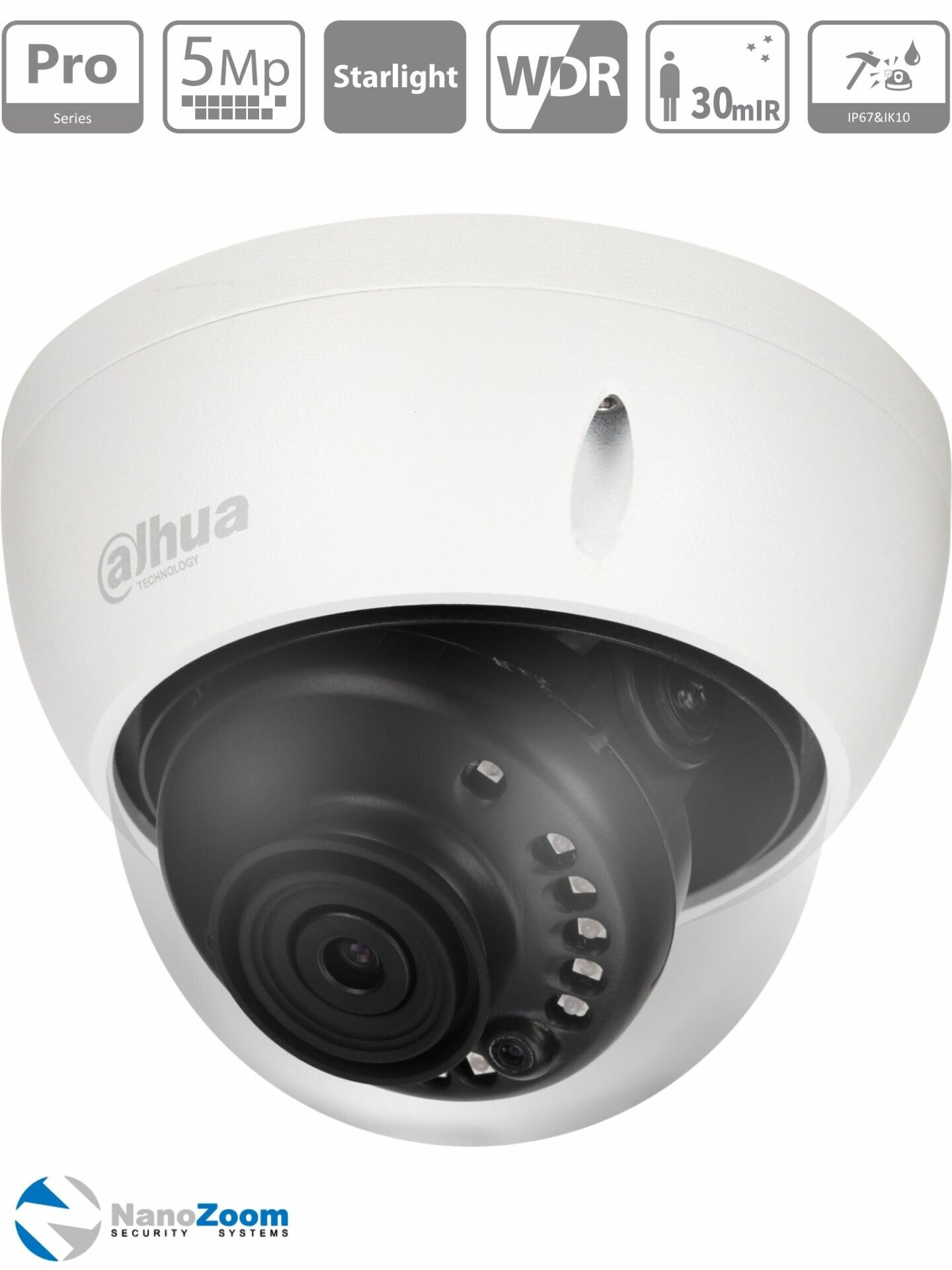 Dahua DH-HAC-HDBW2501EP-0280B 5Мп 2,8 мм - камера видеонаблюдения HDCVI внутренняя и уличная, наалоговая купольная видеокамера для улицы и помещений с ИК подсветкой