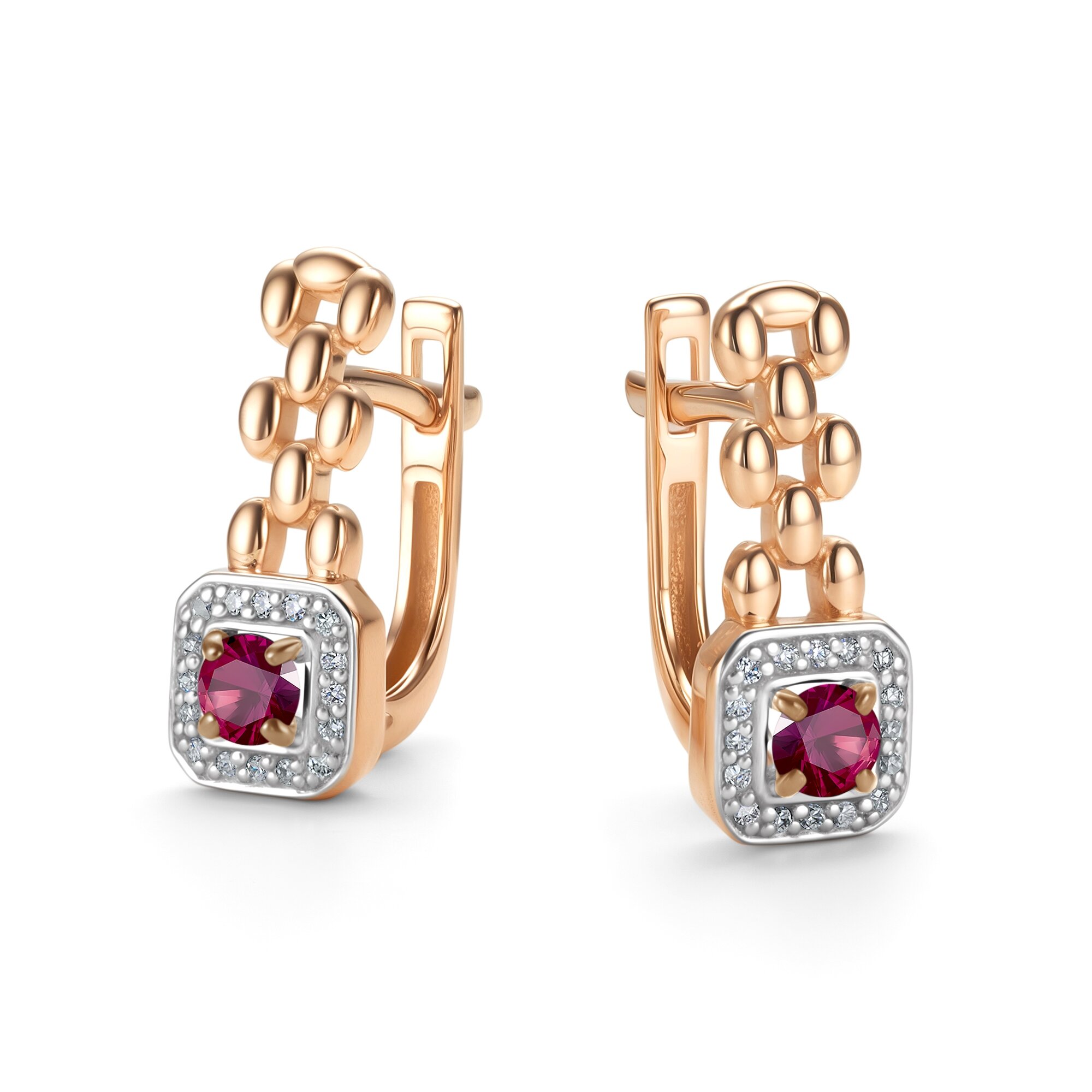 Серьги, красное золото, 585 проба, бриллиант, рубин
