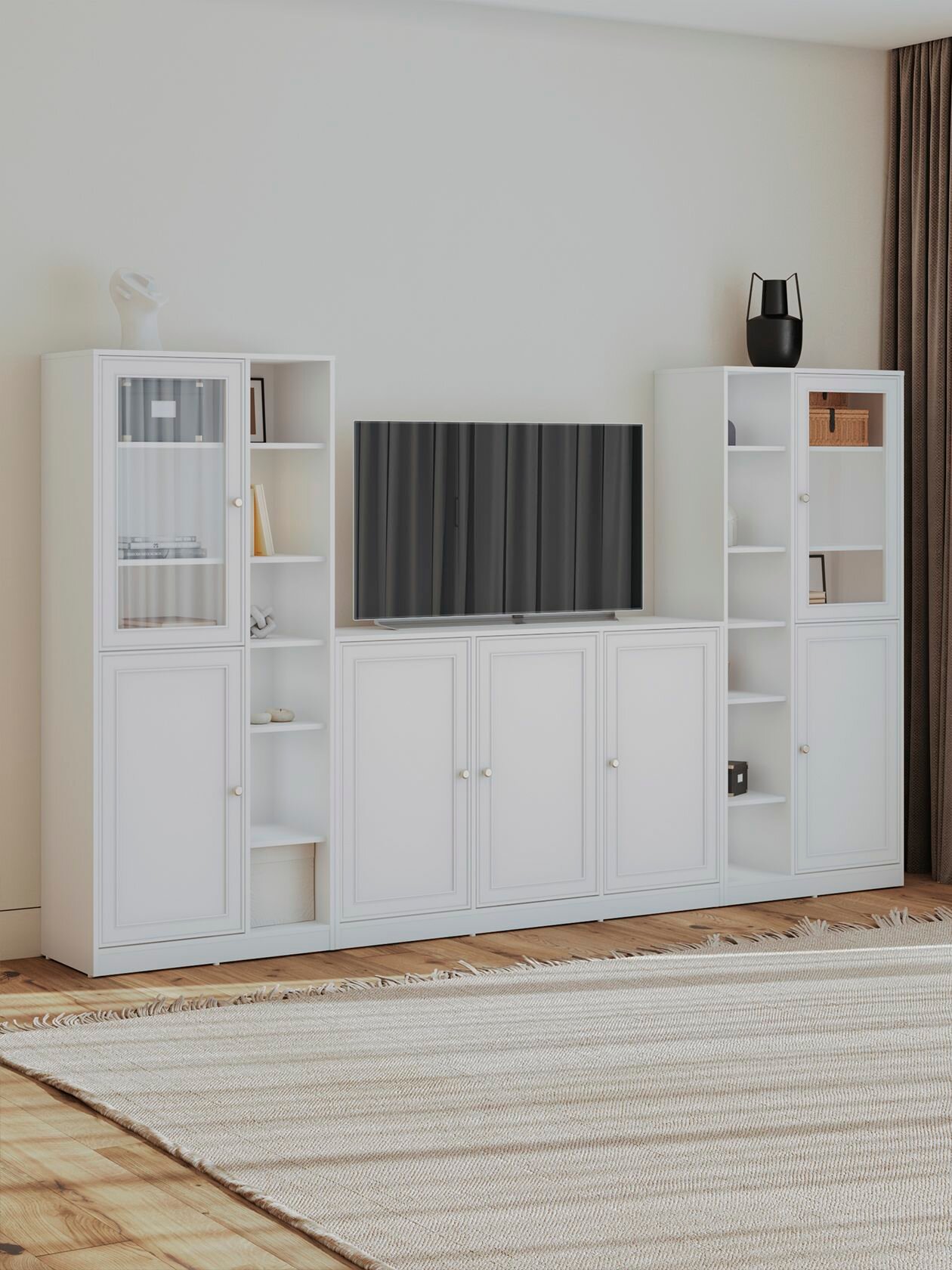 Гостиная комплект Люсиль Комби шкаф-витрина, комод 304.2х40.1х180.6 см, Белый арктик