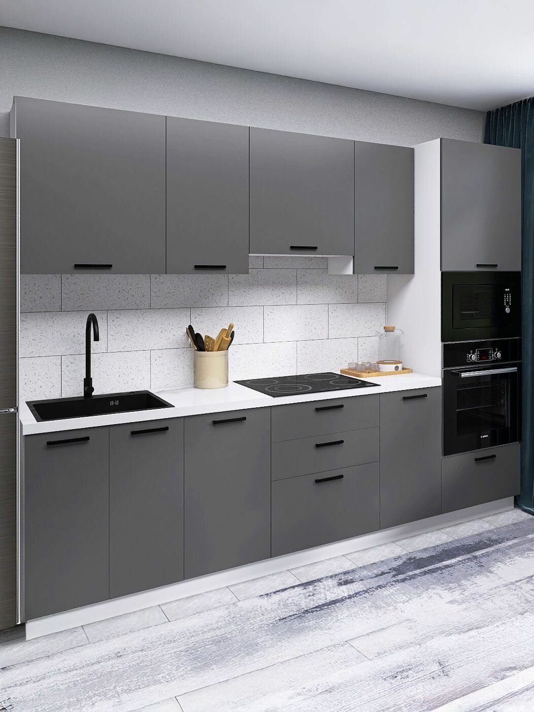Кухонный гарнитур Урбан 2.6 м, мебель для дома и кухни, Белый / Графит серый