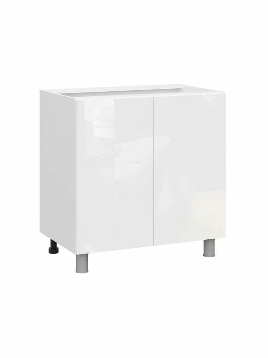 Кухонный модуль напольный, стол Стрэйт с доводчиками, с полками, 70х50.8х82.4 см, Белый / Белый глянец