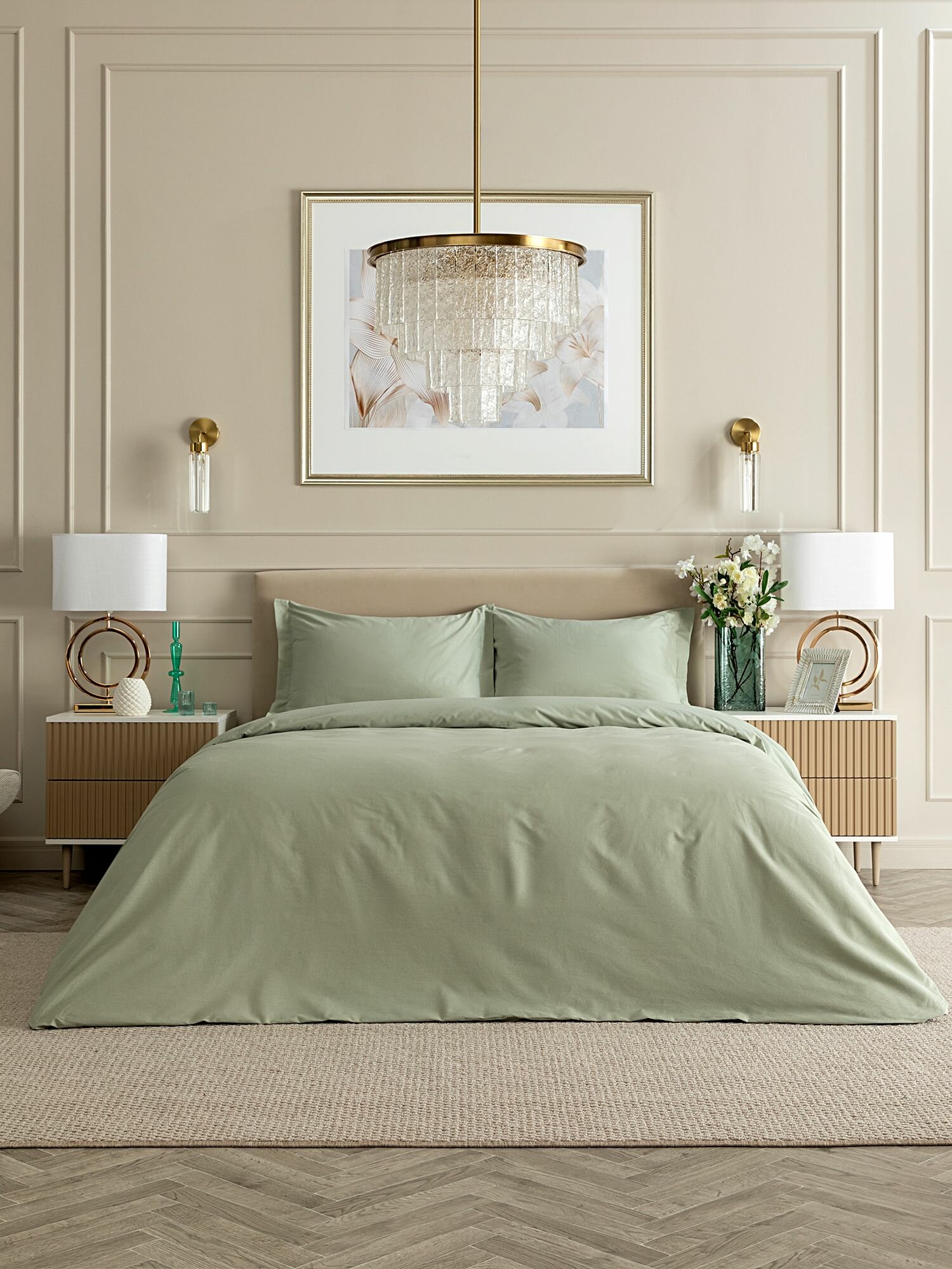 Cozy Home, Постельное белье Евро, Перкаль, 2 нав. 50х70, Light olive