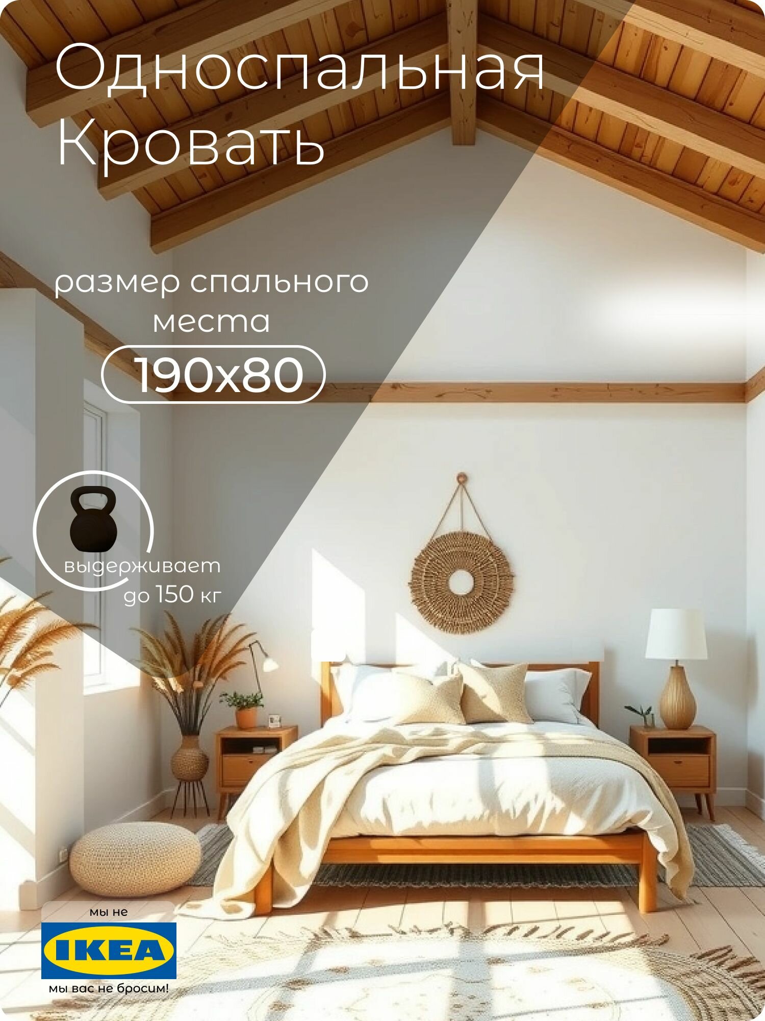 Односпальная кровать 190х80 Кровать из массива сосны