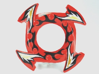 Ring 4 x 4 with 2 x 2 Hole and 4 Arrow Ends with Black, Gold and White Flames Pattern (Ninjago Spinner Crown), 98341pb02 Red U