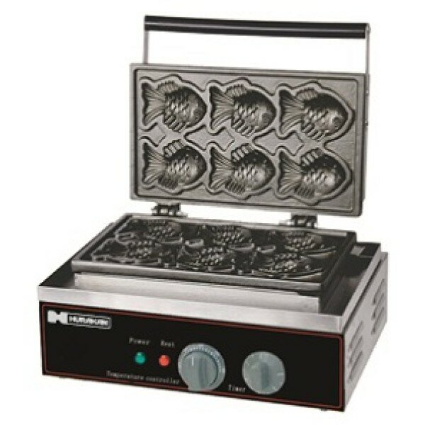 Вафельница для тайяки Hurakan HKN-GES6F, нержавеющая сталь, 6 ячеек, серебристый/черный, 42x22,5x29 см