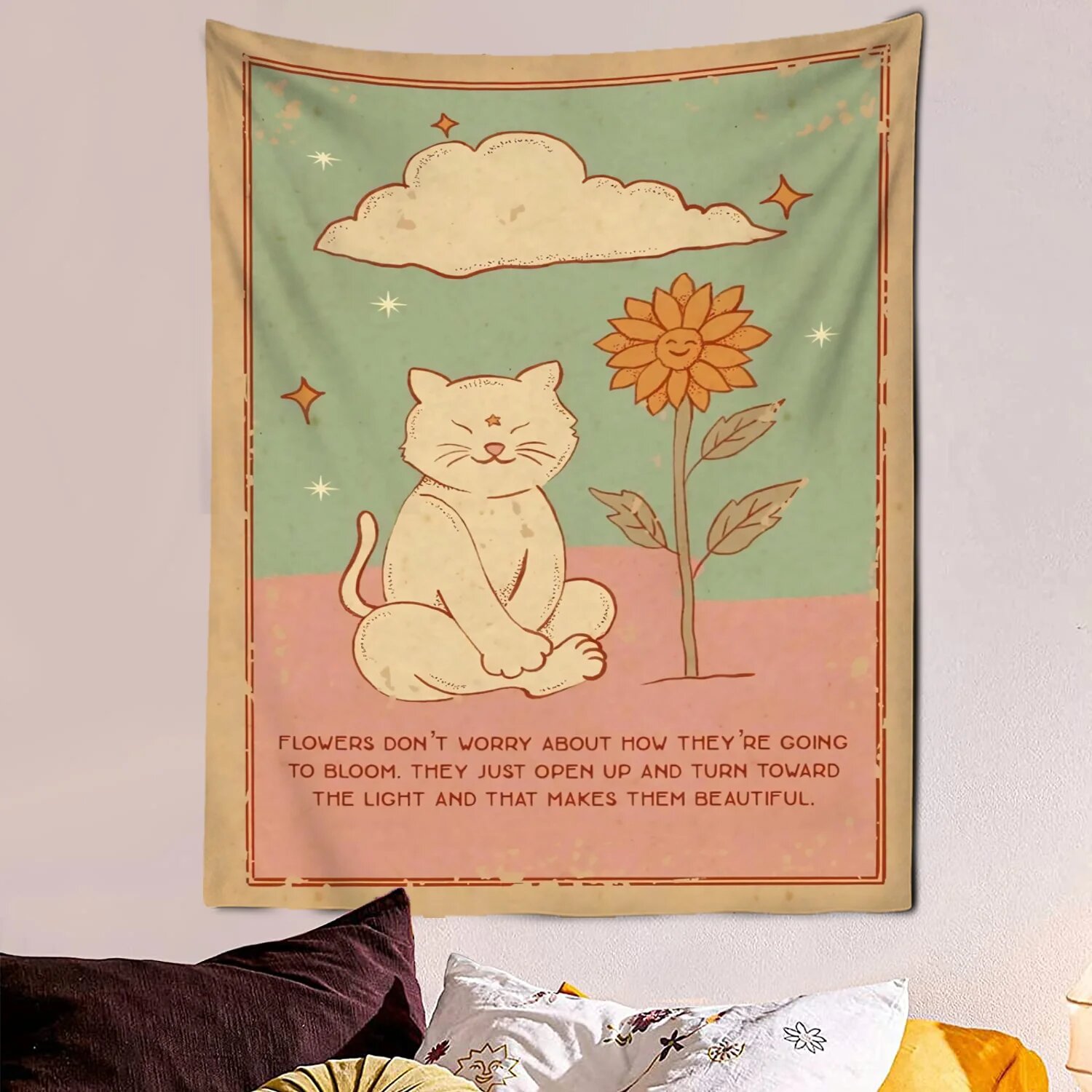 Kawaii Comics Dream Cat Card Гобелен 100% полиэстер 95x70cm, gt1124-20