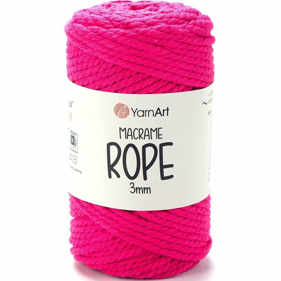 Пряжа Yarnart MACRAME ROPE 3MM 803 яр. розовый (4 мотка)