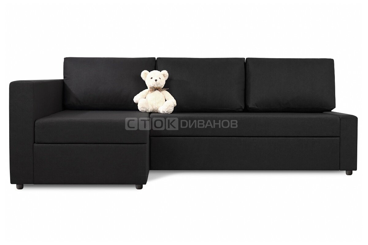 Угловой диван Сток Диванов Полярис Black черный, механизм дельфин
