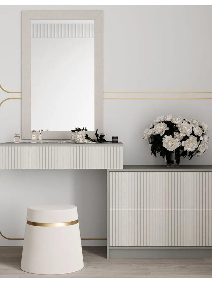 Комод-консоль для одежды Селена, с ящиками, 153х45х83.5 см, Шиншилла серая / Кварц Грей Софт