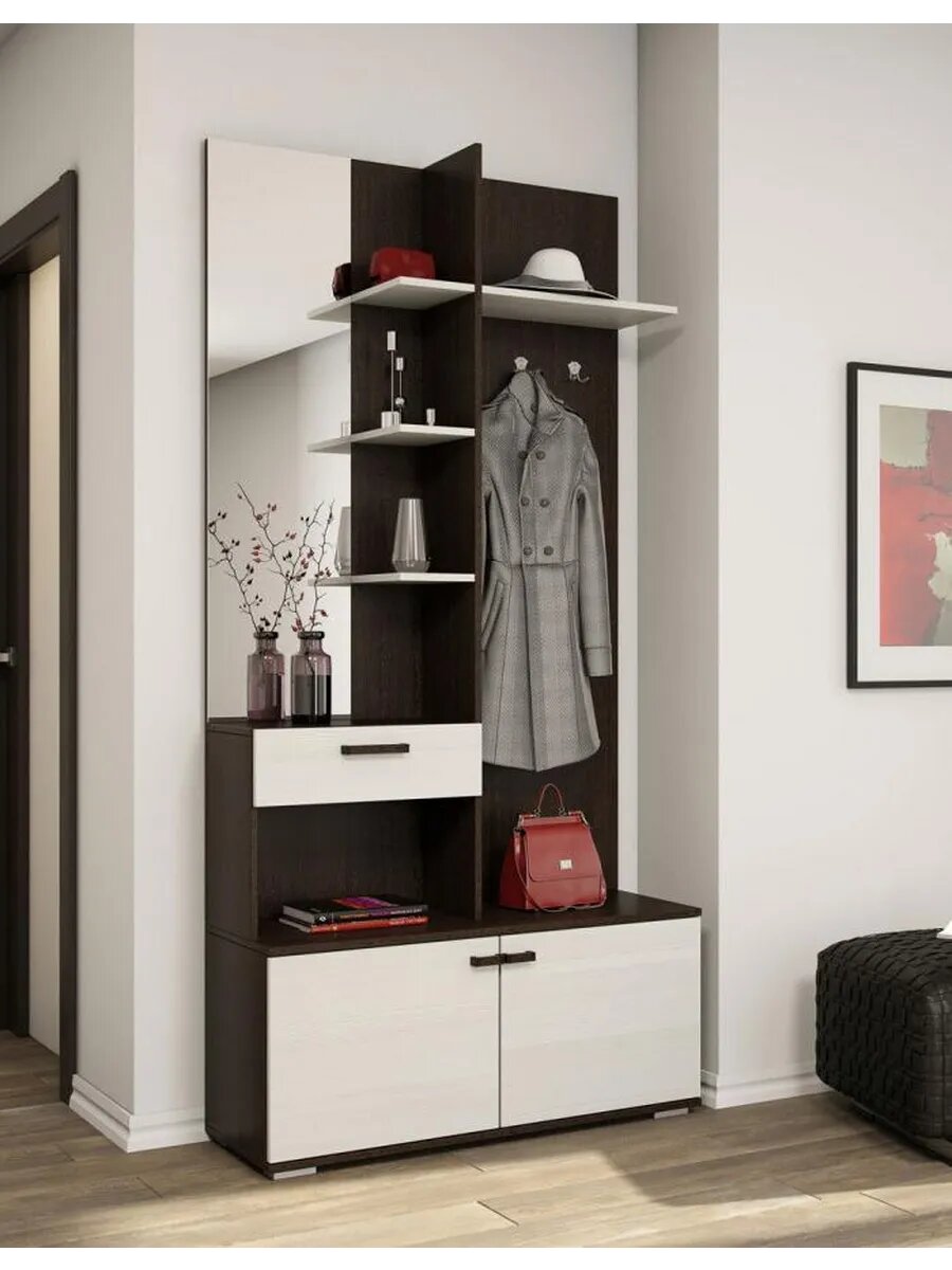 Прихожая Эра Инес Венге / Лоредо, с зеркалом, ЛДСП, 4 полки, ящик