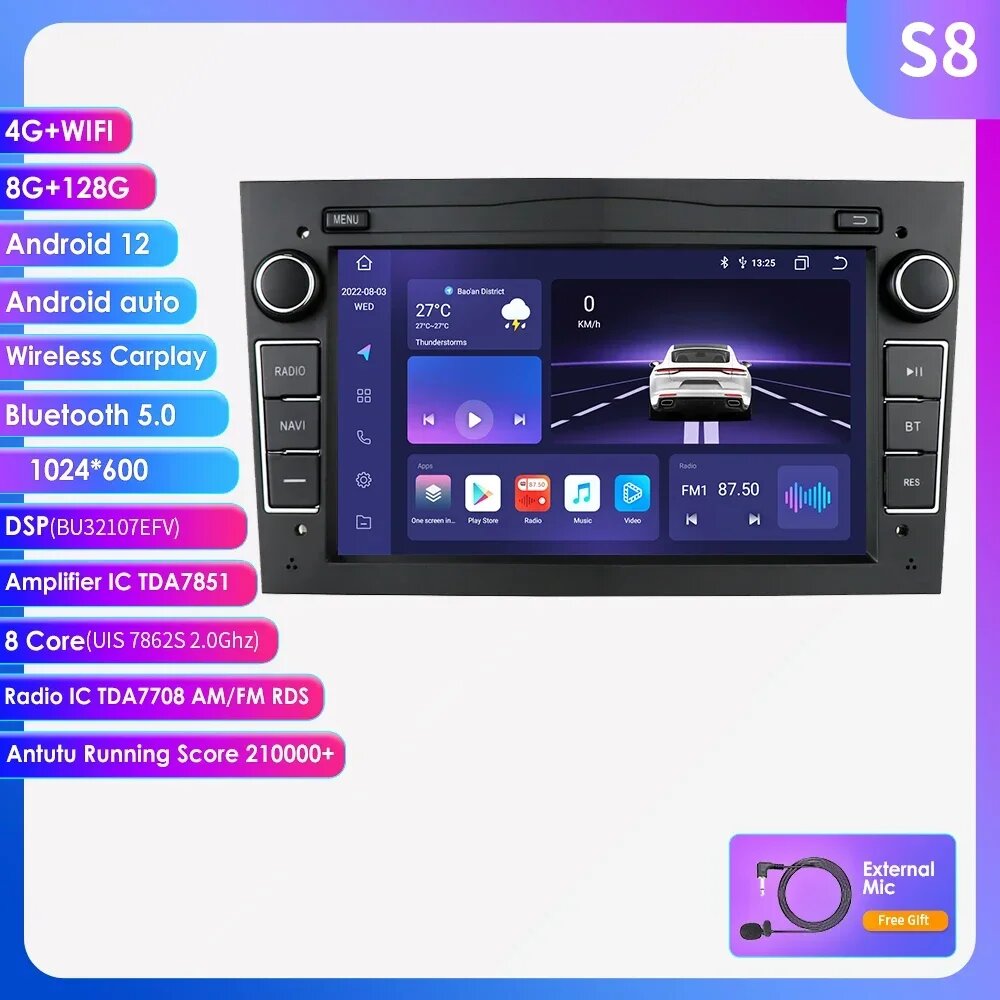 8GRAM 128 ГБ Android 2DIN автомобильный радиоприемник GPS WiFi плеер для Opel Vauxhall Astra H G J Vectra Antara Zafira Corsa Vivaro Meriva без DVD S8 8Core 8G 128G B