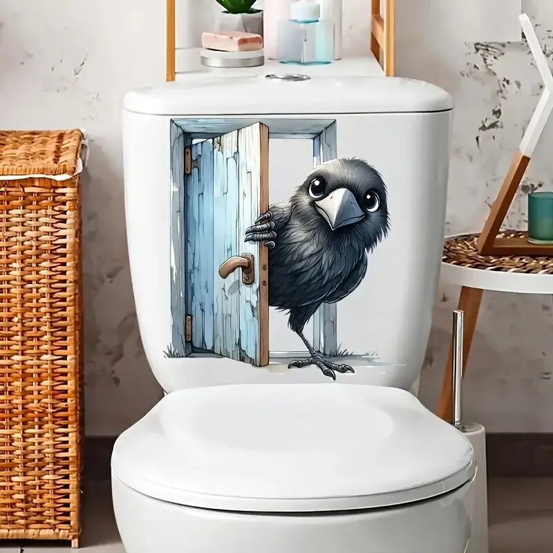 Наклейка на сиденье унитаза с забавной птицей, самоклеящийся декор для ванной комнаты с животным принтом, для дома, шкафа, двери, холодильника