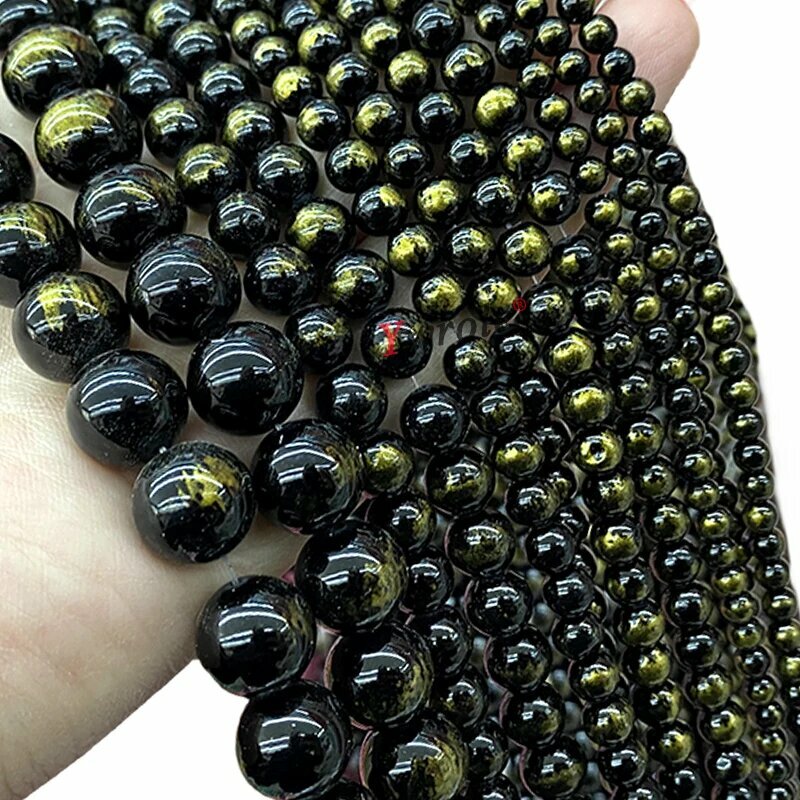Бусины из черного Персидского нефрита, позолоченные бусины из натурального камня для изготовления ювелирных изделий «сделай сам», аксессуары для браслетов и сережек