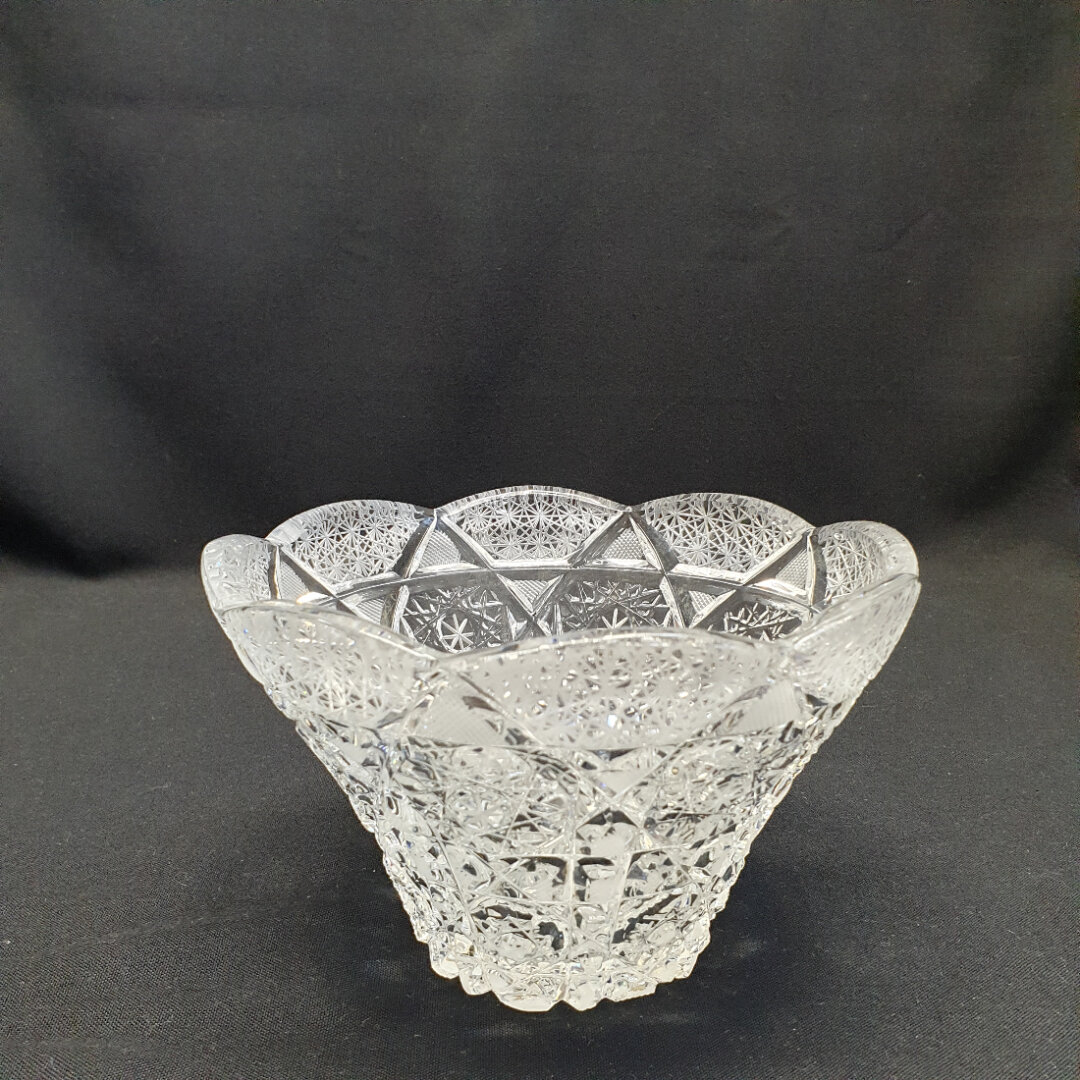 Салатник, хрусталь, ручная резка, 750 мл. Винтаж, СССР.