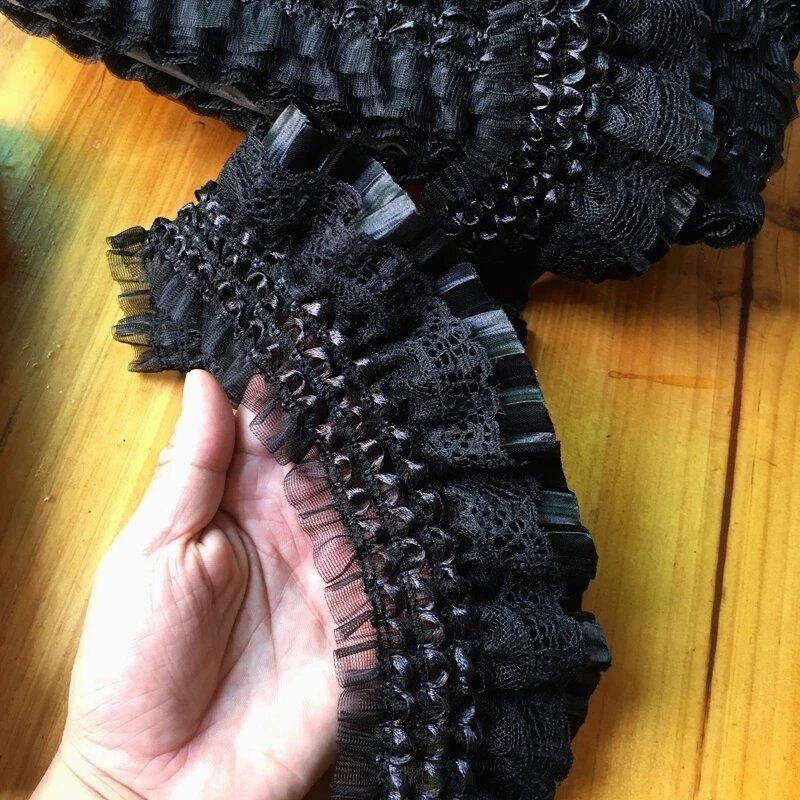 Шифоновая кружевная ткань yoohxin черная 7.5см Черный, черный