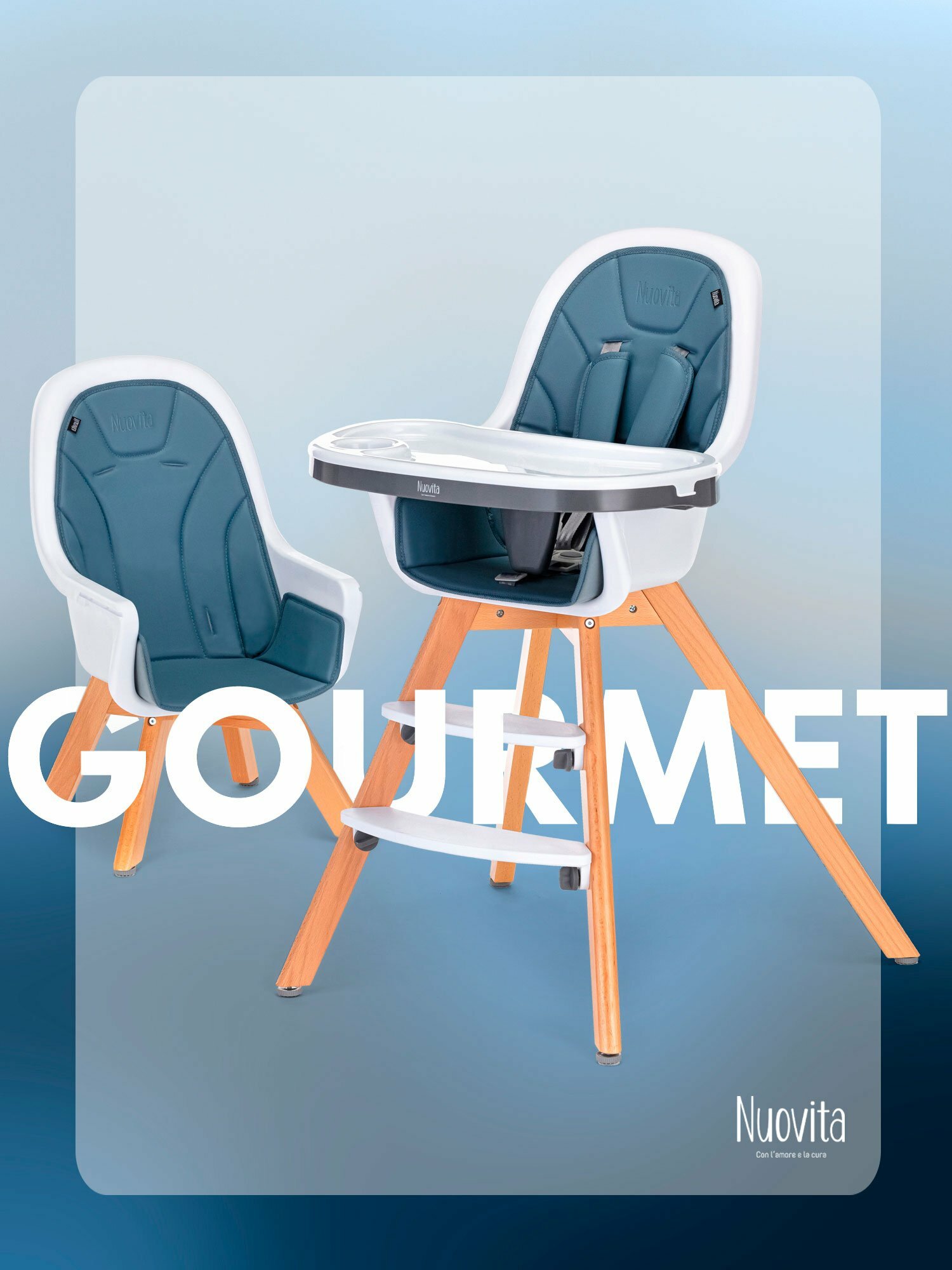 Стульчик для кормления детей Nuovita "Gourmet", 5-точечная система безопасности, 3 положения столешницы