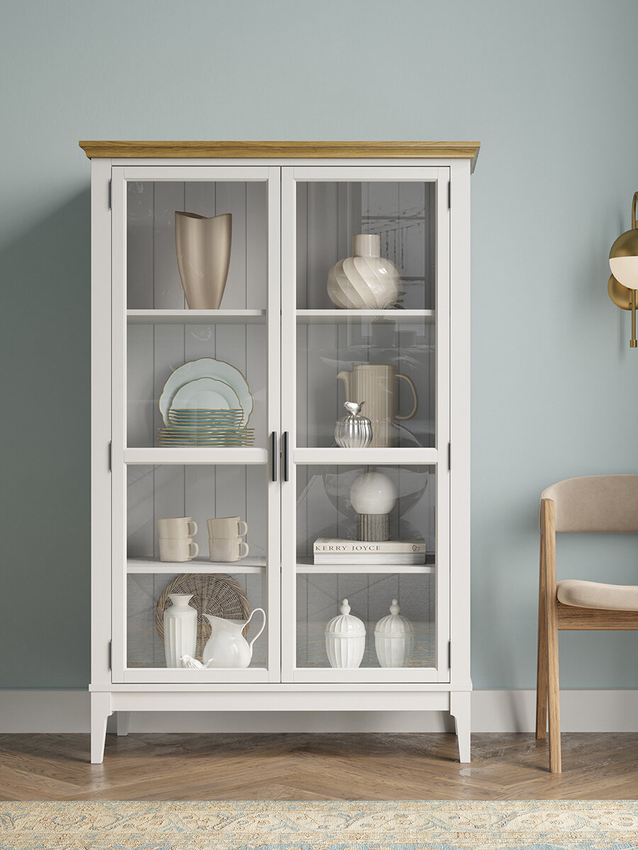 Шкаф для посуды ММЦ Гостиная Квадро-С 20 (белый лак-антик 24) из массива сосны