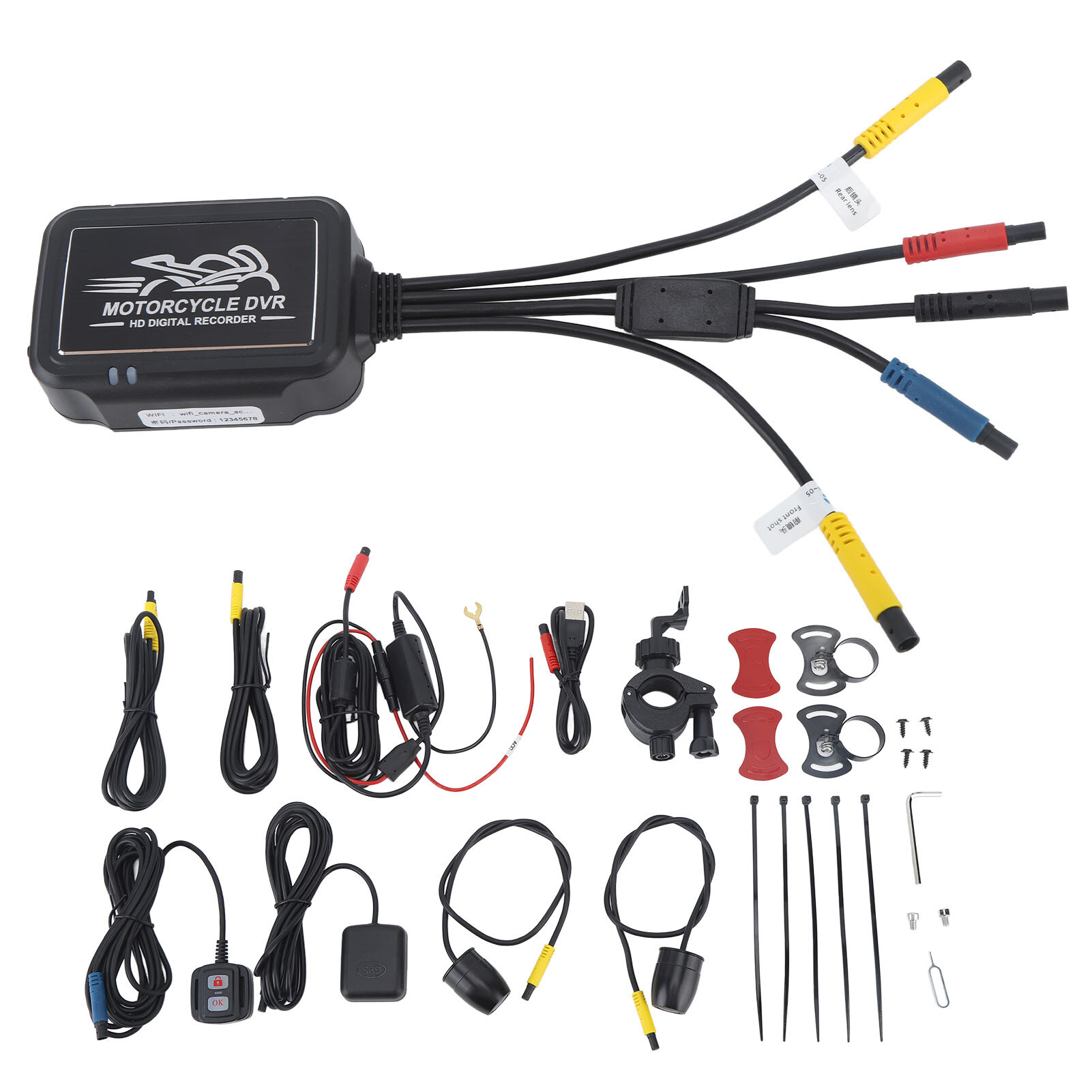 Водонепроницаемый видеорегистратор для мотоциклов с двумя камерами 1080p HD для парковки, квадроциклов, гольф-каров, WiFi+GPS