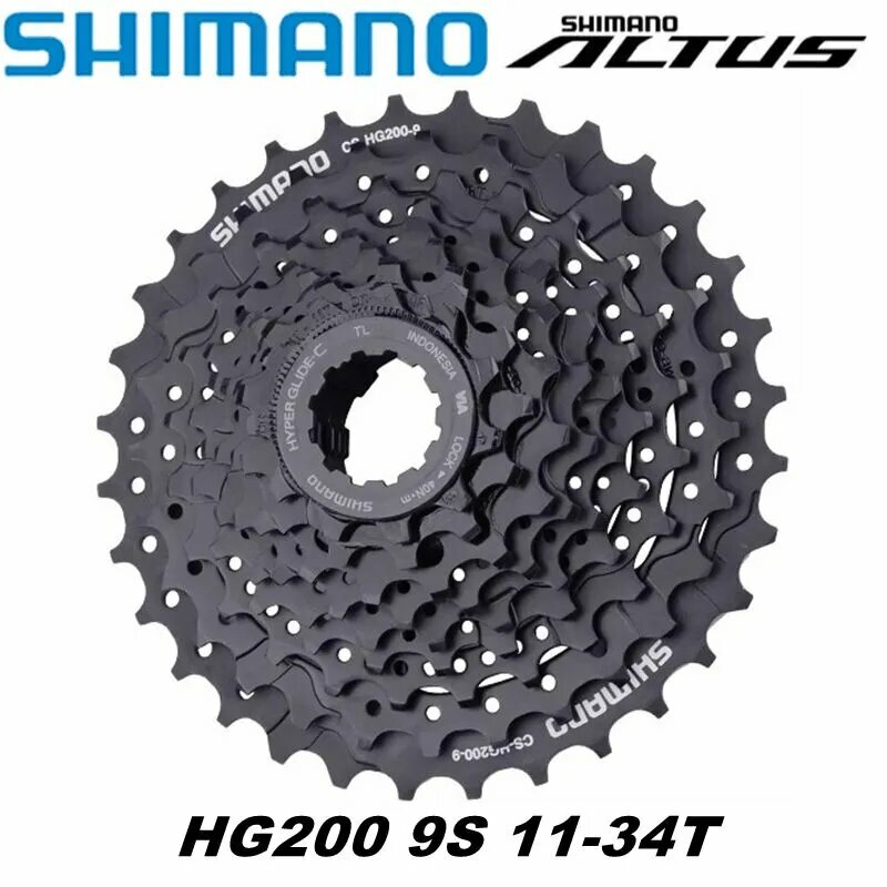 Кассета Shimano Altus CS-HG200,11-34T,9 скоростей, Велосипед Маховик, Чёрный
