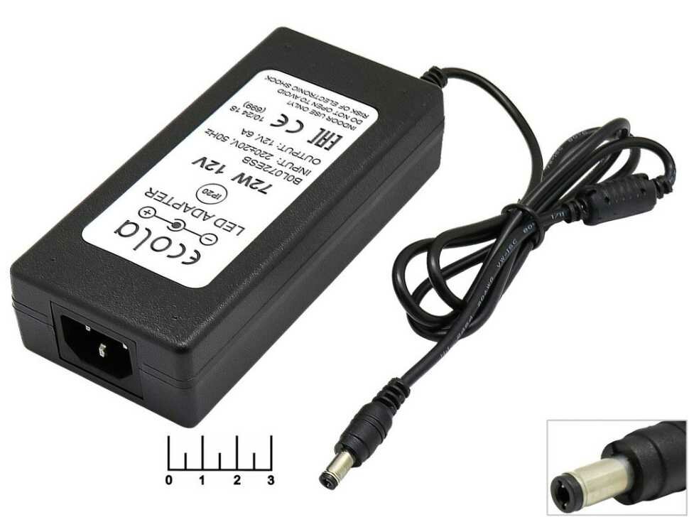 Блок питания 12V 6A Ecola B0L072ESB импульсный (5.5*2.5) без шнура (C13)