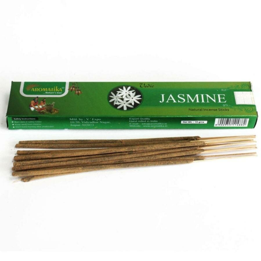 Vedic JASMINE Natural Incense Sticks, Aromatika (жасмин натуральные ароматические палочки, Ароматика), 15 г.