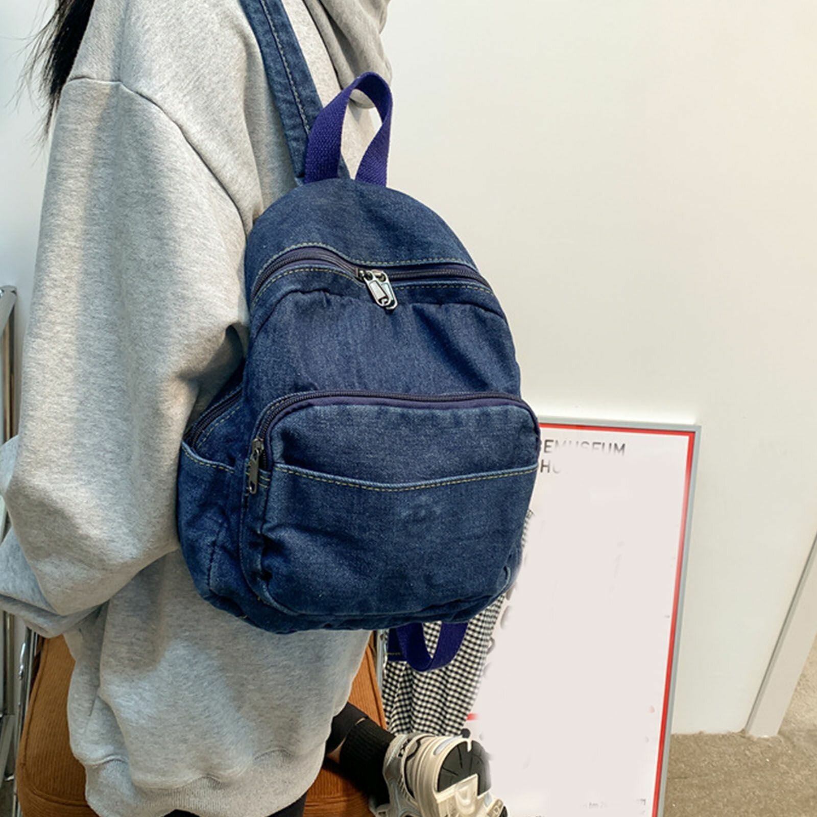 Джинсовый рюкзак-Темно-синий