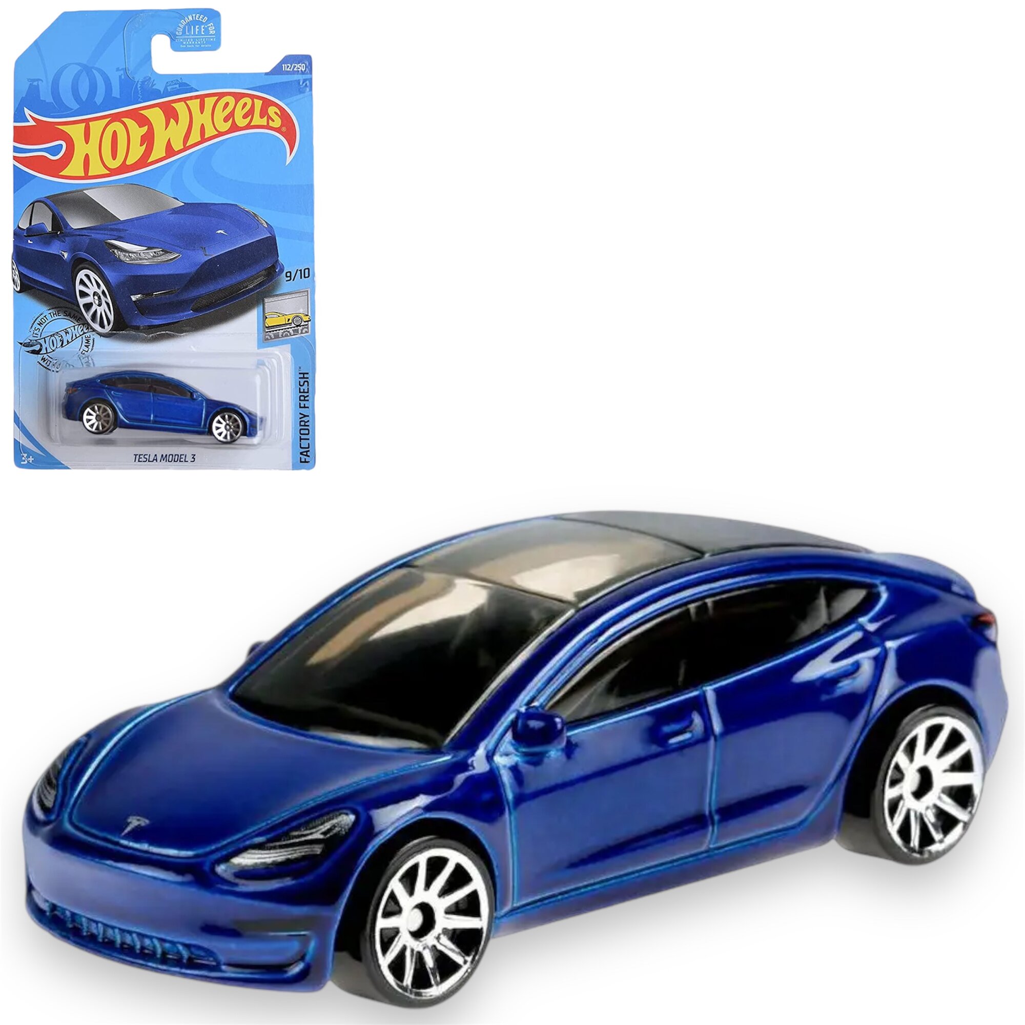 Машинка Hot Wheels Tesla Model 3 Blue, коллекционная 1/64 длина 7 см TJ