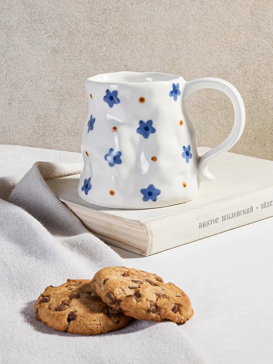 Кружка большая DB Homme "Синие цветы", керамическая для чая, кофе, чашка из pinterest