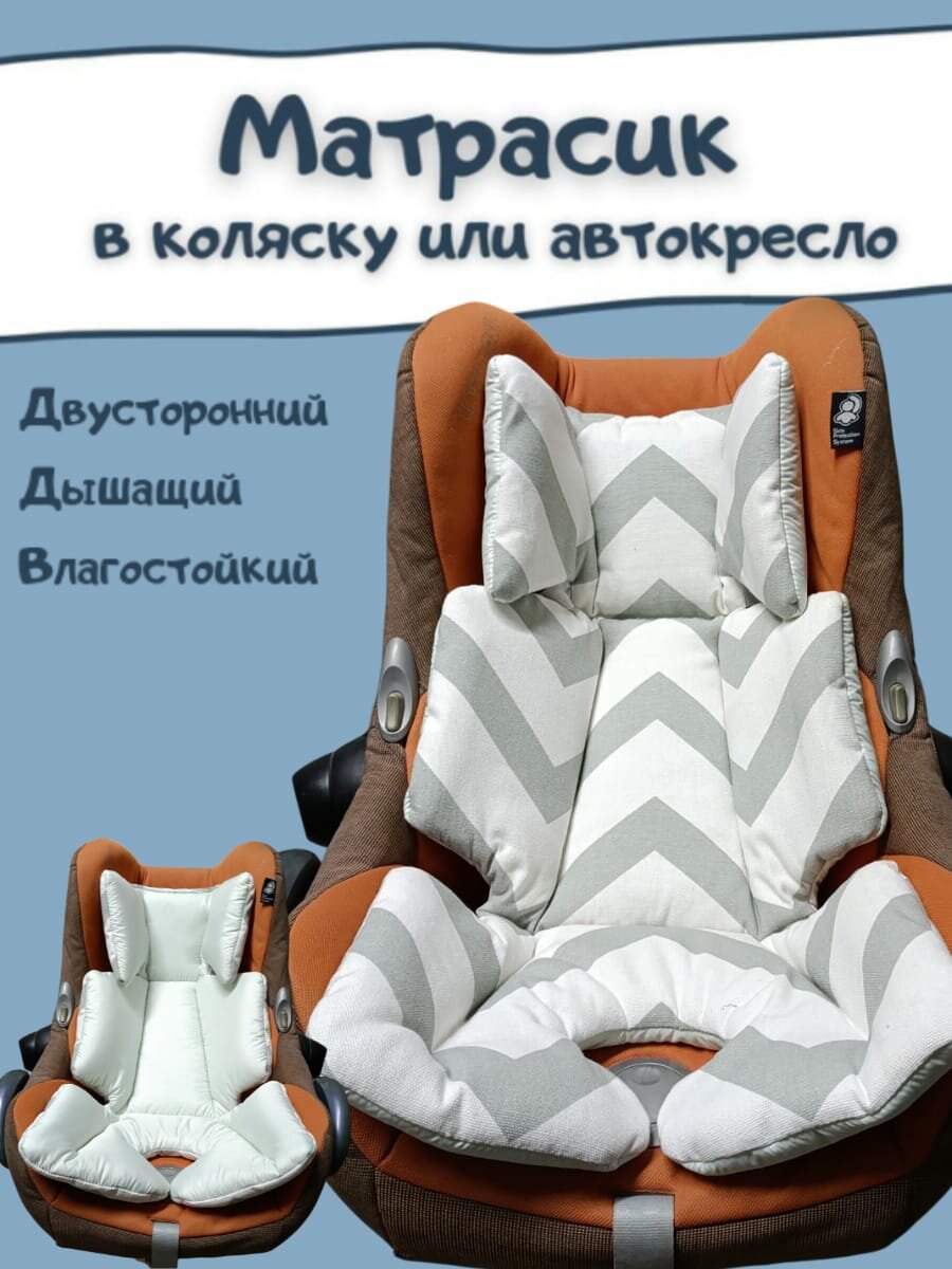 Матрасик вкладыш в прогулочную коляску, автолюльку и стульчик для кормления