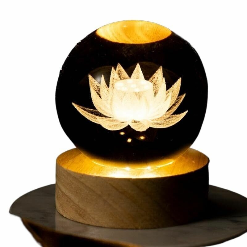 Компактная USB 3D Лампа В Виде Стеклянного Шара В Виде Лотоса, Ночсветильник